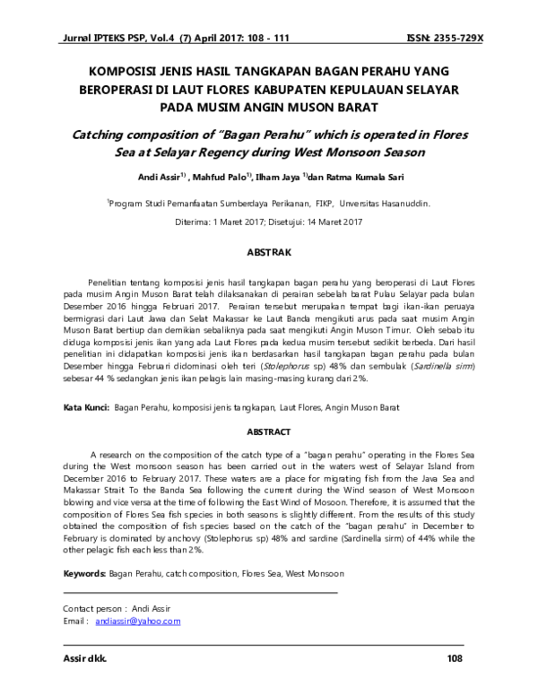 (PDF) Komposisi Jenis Hasil Tangkapan Bagan Perahu Yang Beroperasi DI ...