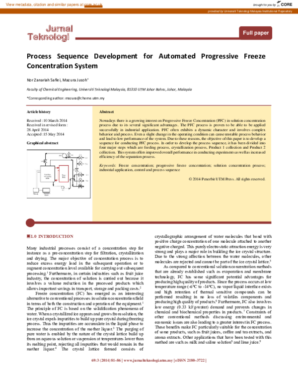 (PDF) Process Sequence Development for Automated Progressive Freeze Concentration System