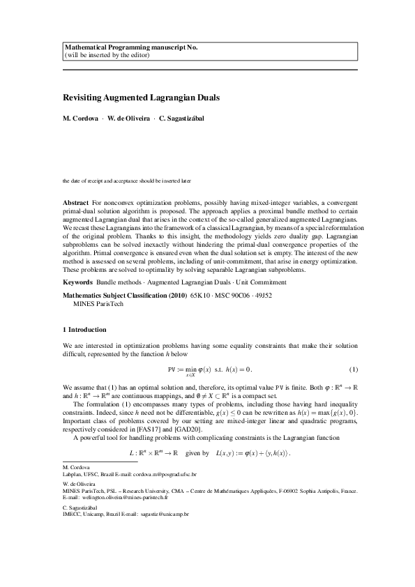(PDF) Revisiting augmented Lagrangian duals