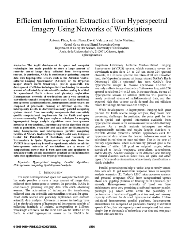 (PDF) Efficient information extraction from hyperspectral imagery using networks of workstations ...