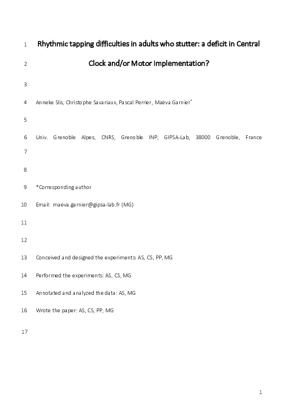 (PDF) Rhythmic tapping difficulties in adults who stutter: a deficit in ...