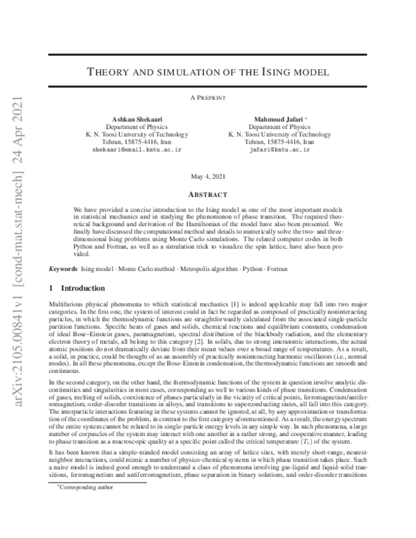 (PDF) Theory and Simulation of the Ising Model
