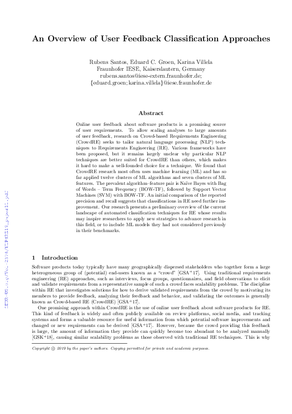(PDF) An Overview of User Feedback Classification Approaches