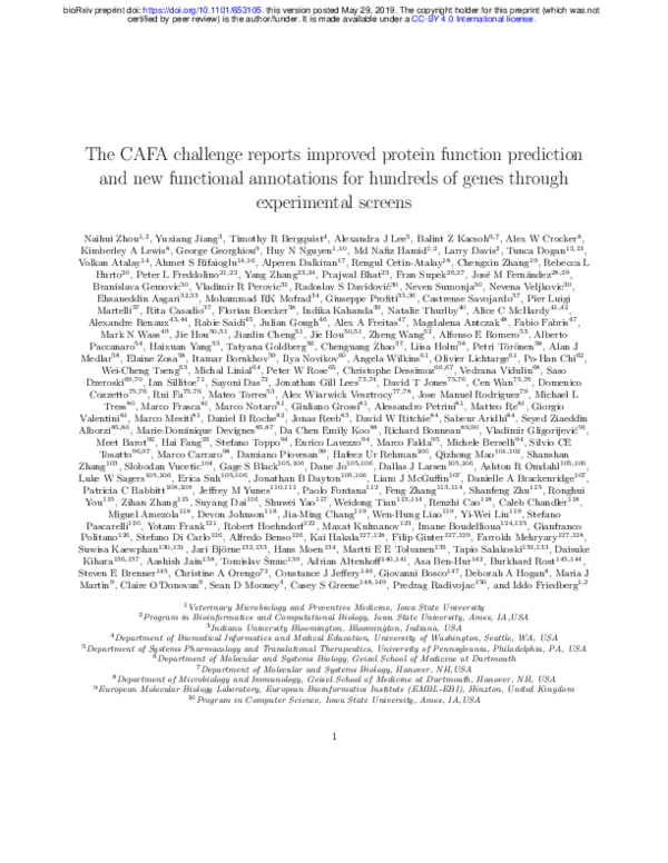 (PDF) The CAFA challenge reports improved protein function prediction and new functional ...