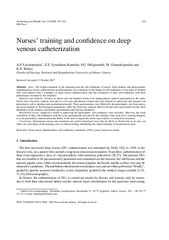 (PDF) Nurses' training and confidence on deep venous catheterization