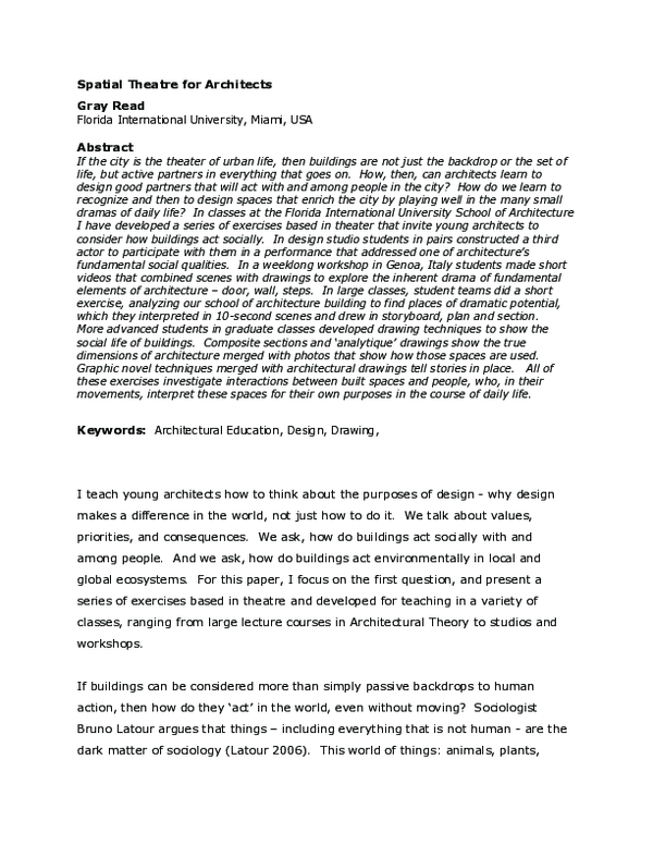 (PDF) Theatrical Exercises in Architectural Education to Enact and Draw ...