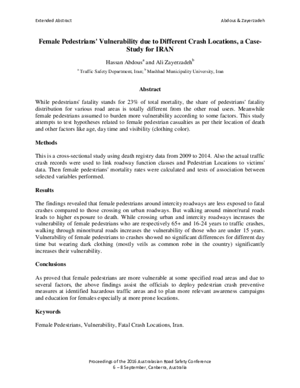 (PDF) Female pedestrians' vulnerability due to different crash ...