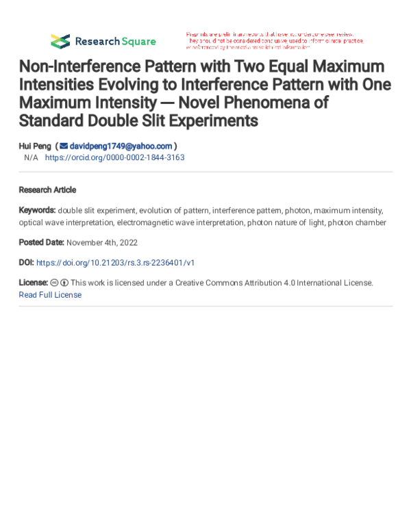 Pdf Non Interference Pattern With Two Equal Maximum Intensities