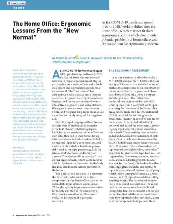 (PDF) The Home Office: Ergonomic Lessons From the “New Normal”