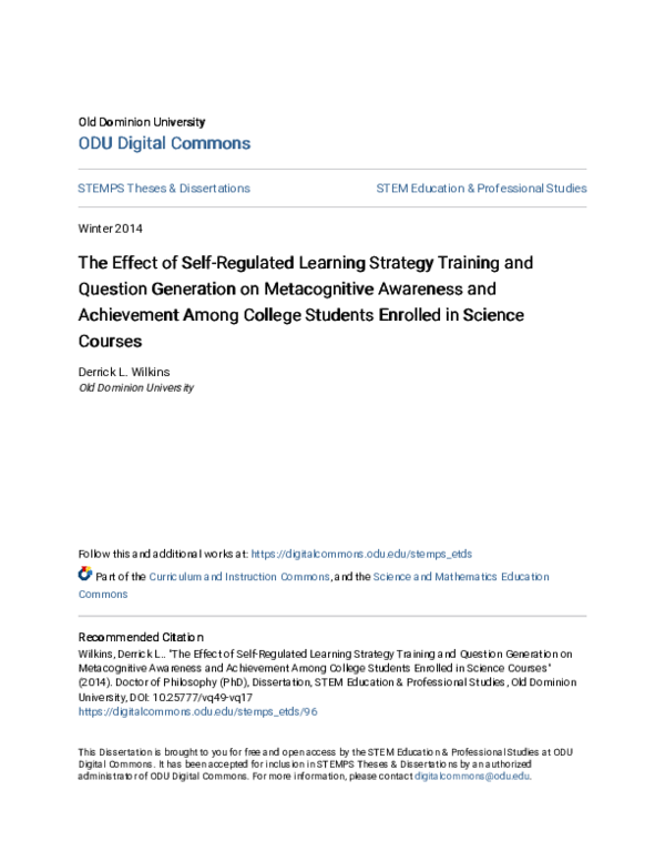 (PDF) The effect of self-regulated learning strategy training and question generation on ...