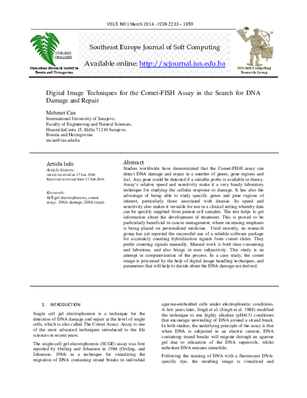 (PDF) Digital Image Techniques for the Comet-FISH Assay in the Search for DNA Damage and Repair