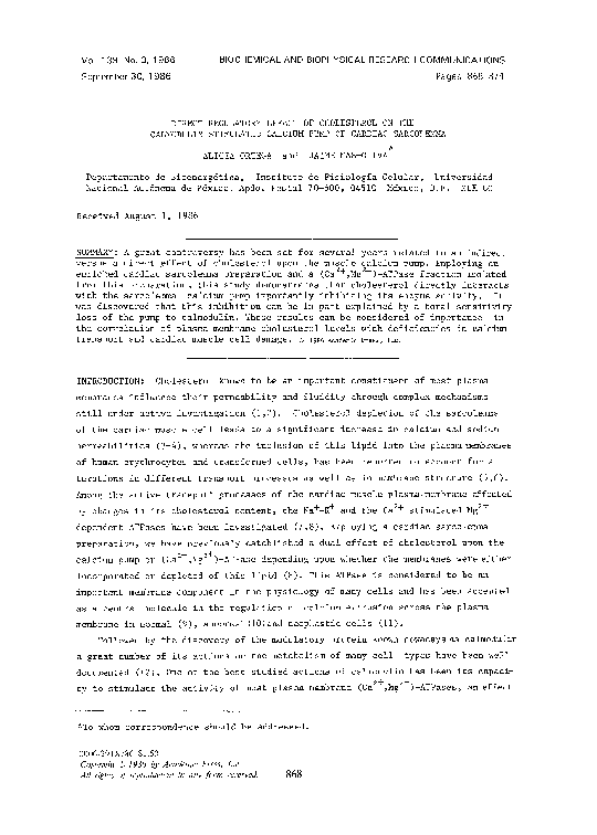 (PDF) Direct regulatory effect of cholesterol on the calmodulin ...