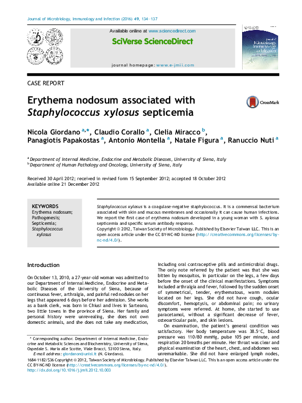 (PDF) Erythema nodosum associated with Staphylococcus xylosus septicemia