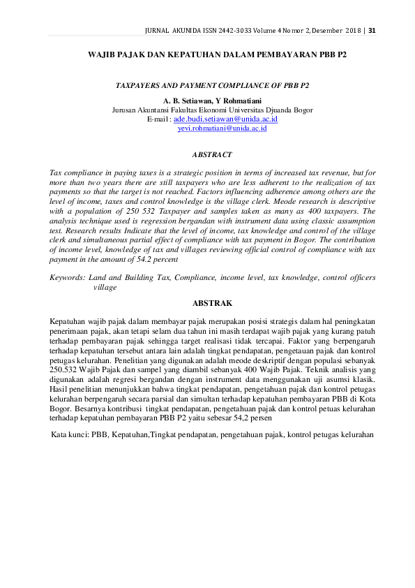 (PDF) Wajib Pajak Dan Kepatuhan Dalam Pembayaran PBB P2