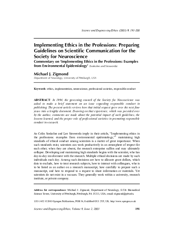 (PDF) Ethical Guidelines for Scientific Communication in Neuroscience
