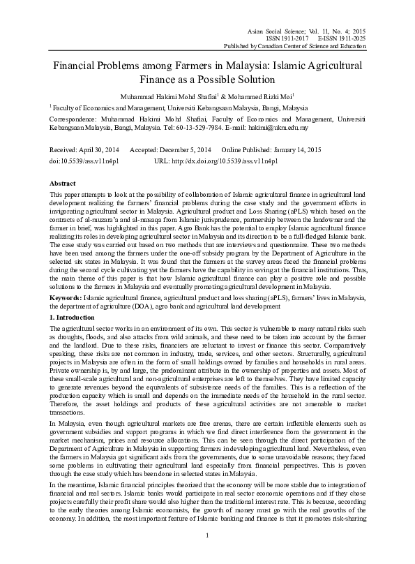 (PDF) Financial Problems among Farmers in Malaysia: Islamic ...