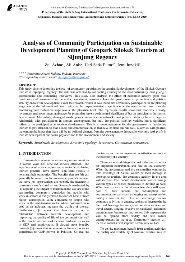 (PDF) Analysis of Community Participation on Sustainable Development ...