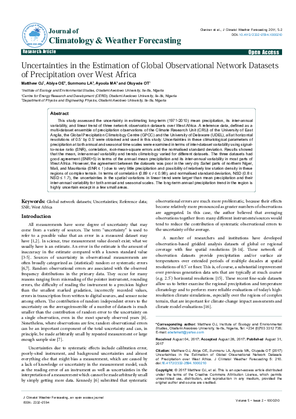 (PDF) Uncertainties in the Estimation of Global Observational Network Datasets of Precipitation ...