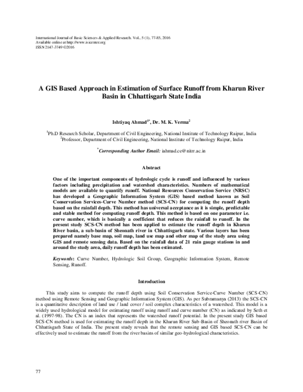 Pdf A Gis Based Approach In Estimation Of Surface Runoff From Kharun