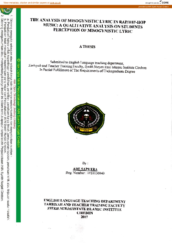 (PDF) The Analysis of Misogynistic Liric in Rap/Hip-Hop Music a ...