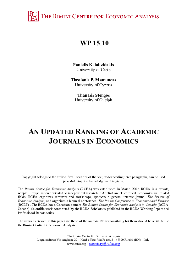(PDF) An updated ranking of academic journals in economics