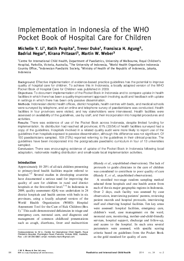 (PDF) Implementation in Indonesia of the WHO Pocket Book of Hospital ...