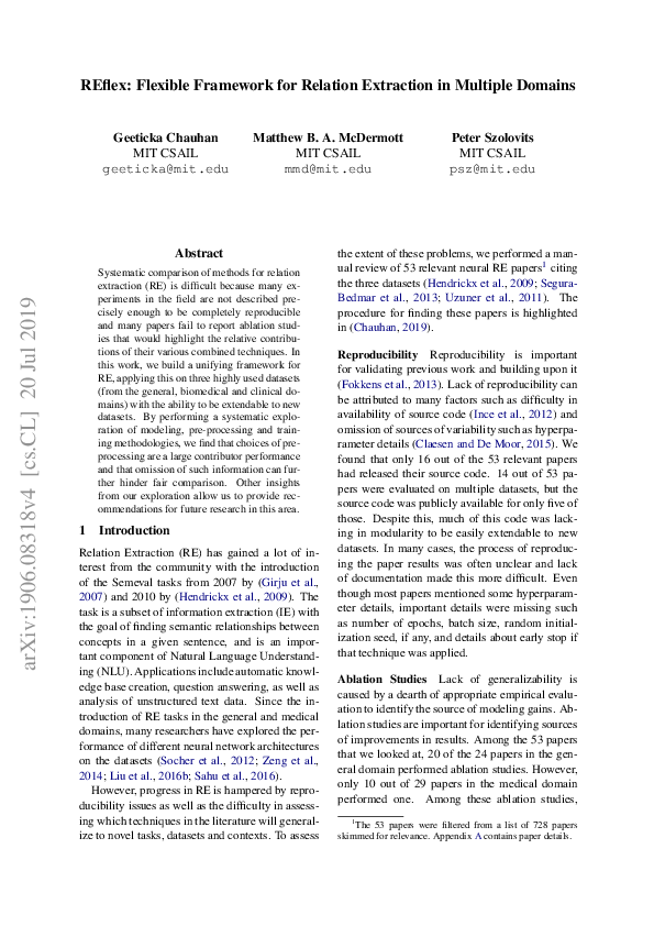 Pdf Reflex Flexible Framework For Relation Extraction In Multiple