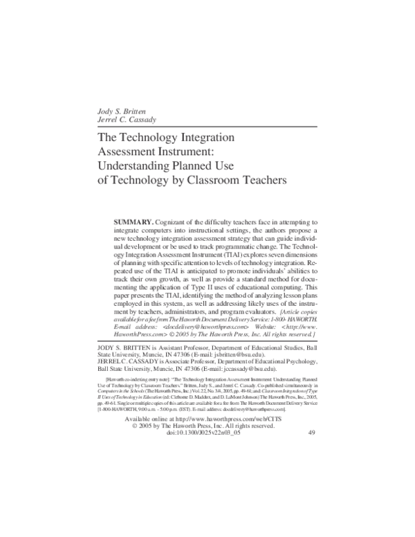 (PDF) The Technology Integration Assessment Instrument
