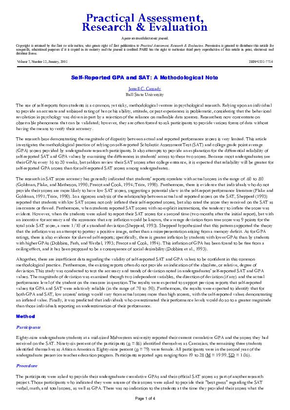 (PDF) Self-Reported GPA and SAT: A Methodological Note Self-Reported ...