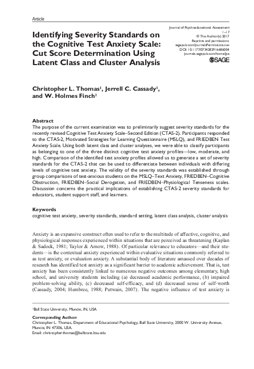 (PDF) Identifying Severity Standards on the Cognitive Test Anxiety ...