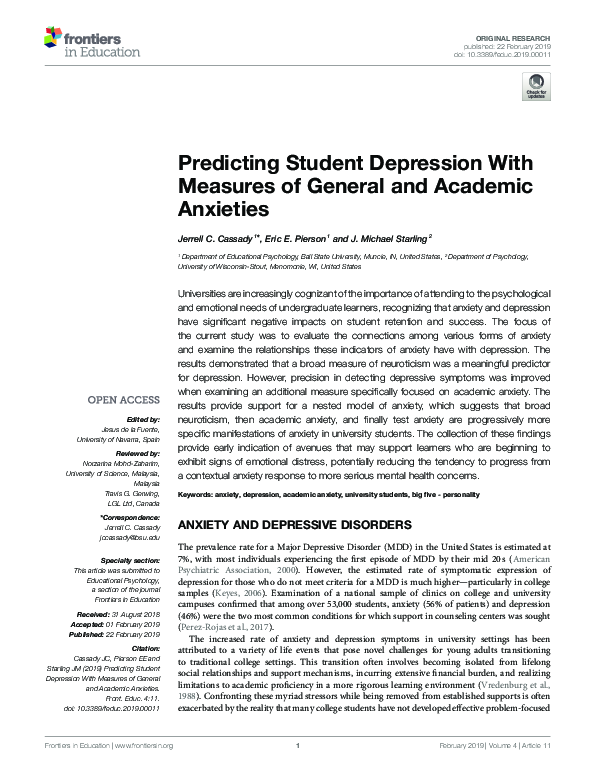 (PDF) Predicting Student Depression With Measures of General and ...