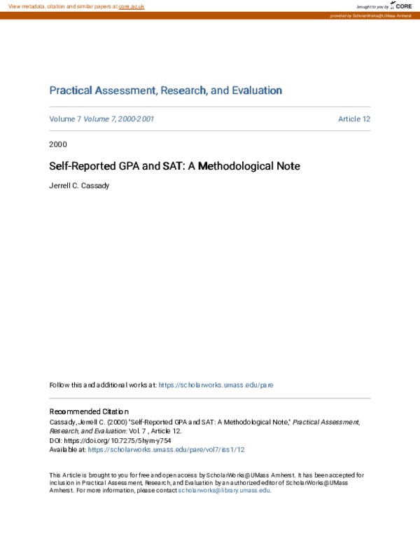 (PDF) Self-Reported GPA and SAT: A Methodological Note
