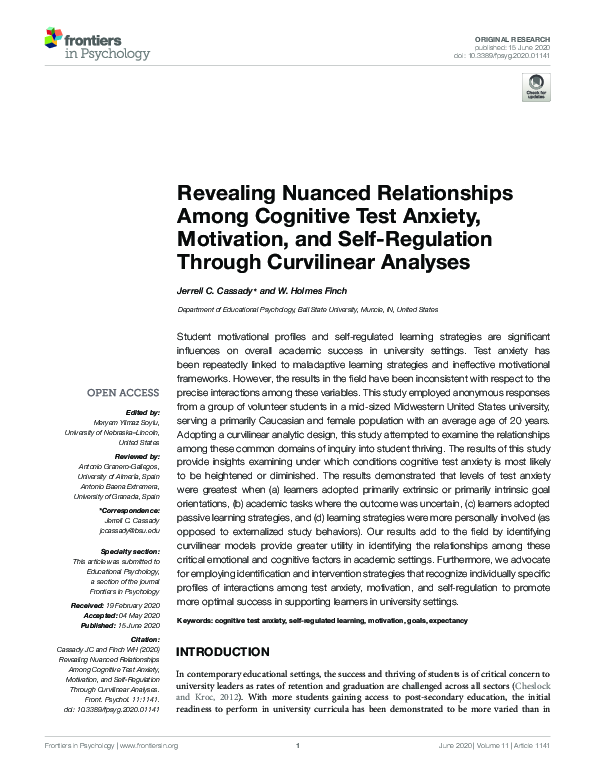 (PDF) Revealing Nuanced Relationships Among Cognitive Test Anxiety ...