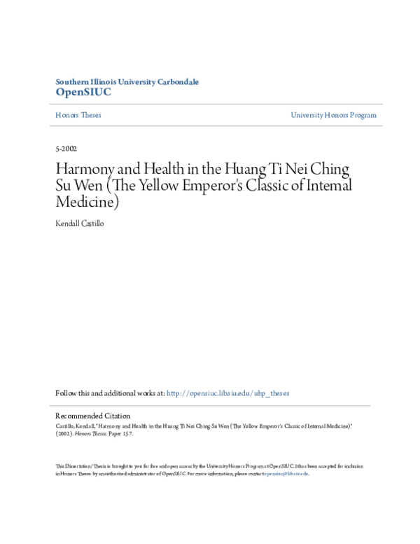 (PDF) Harmony and Health in the Huang Ti Nei Ching Su Wen (The Yellow ...