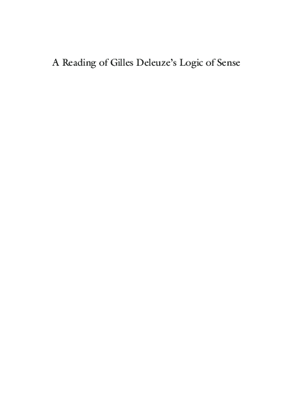 (PDF) A Reading of Gilles Deleuze's Logic of Sense
