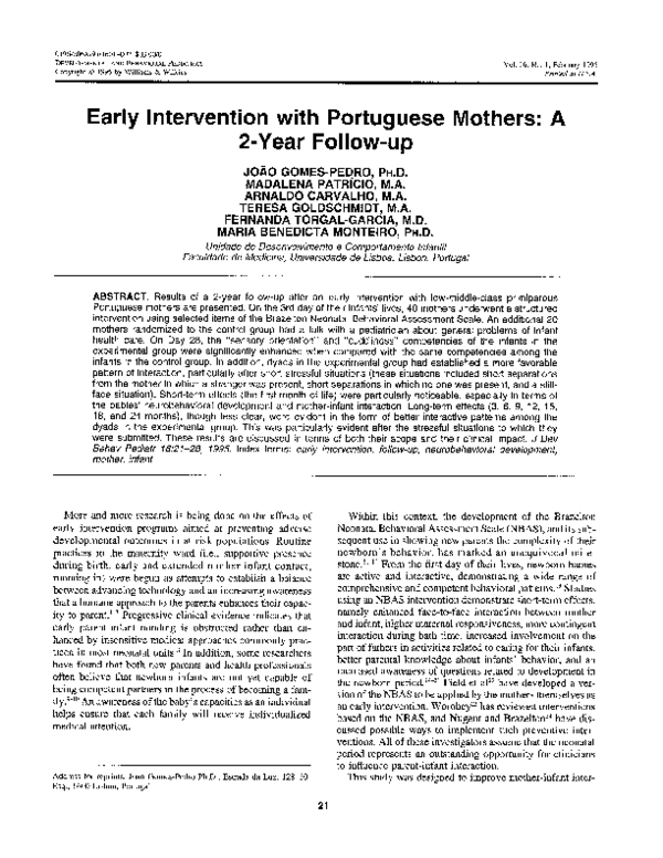 (PDF) Early Intervention with Portuguese Mothers