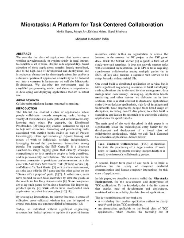 (PDF) Microtasks: A Platform for Task Centered Collaboration