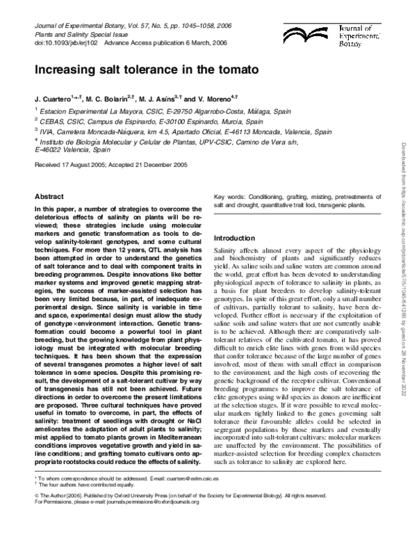 (PDF) Increasing salt tolerance in the tomato
