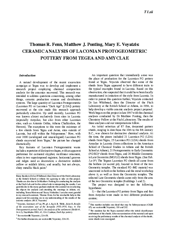 (PDF) Ceramic analysis of Laconian Protogeometric pottery from Tegea ...