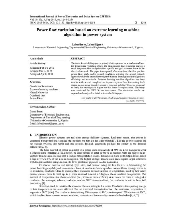 (PDF) Power flow variation based on extreme learning machine algorithm in power system