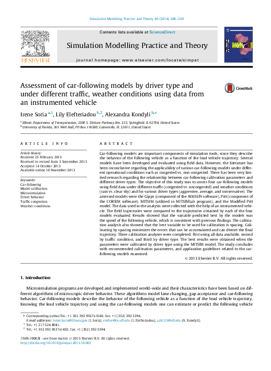 (PDF) Assessment of car-following models by driver type and under ...