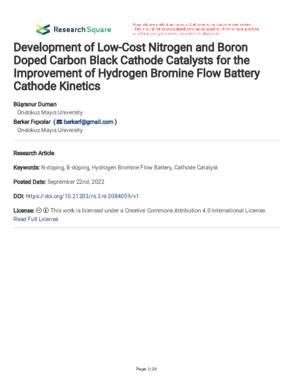 (PDF) Development of Low-Cost Nitrogen and Boron Doped Carbon Black ...