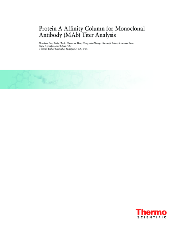 (PDF) Protein A Affinity Column for Monoclonal Antibody ( MAb ) Titer ...