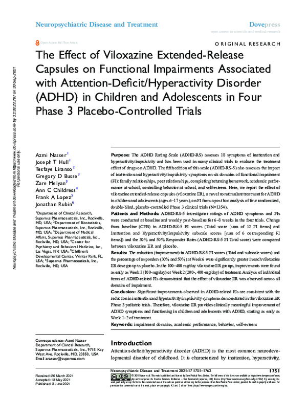 (PDF) The Effect of Viloxazine Extended-Release Capsules on Functional Impairments Associated ...