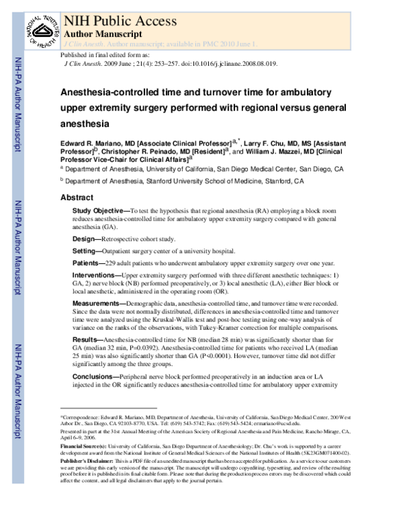 (PDF) Anesthesia-controlled time and turnover time for ambulatory upper ...