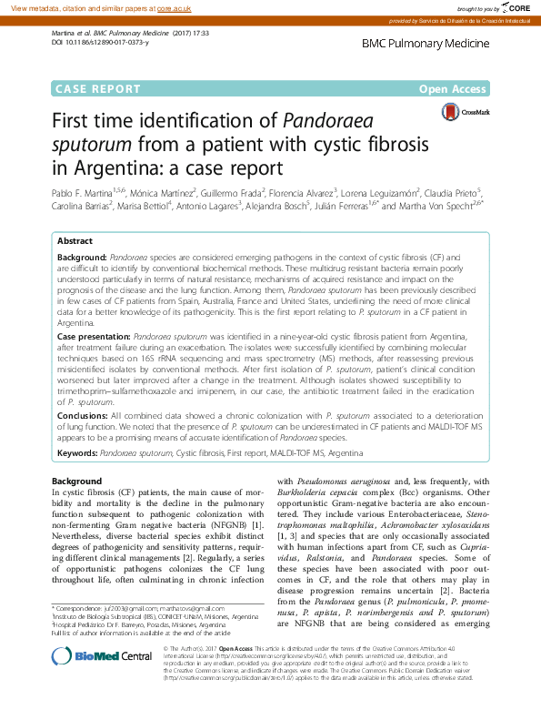 (PDF) First time identification of Pandoraea sputorum from a patient ...
