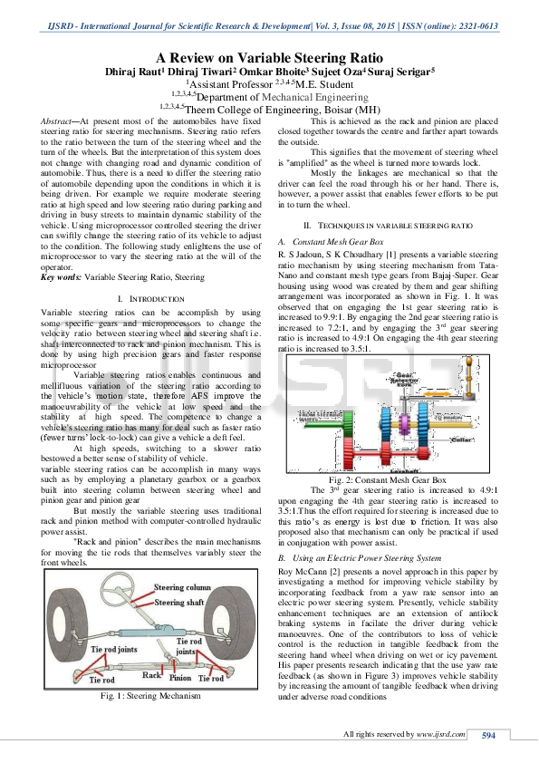 (PDF) A Review on Variable Steering Ratio
