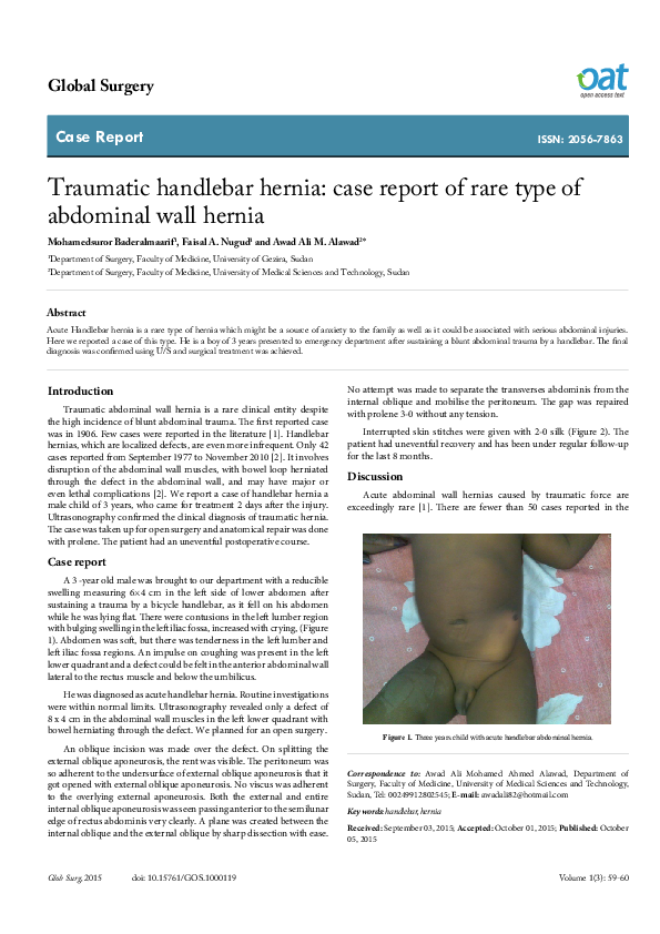 (PDF) Traumatic handlebar hernia: case report of rare type of abdominal ...