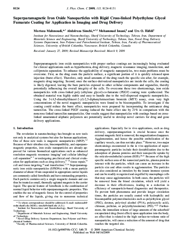 (PDF) Superparamagnetic iron oxide nanoparticles (SPIONs): Development, surface modification and ...