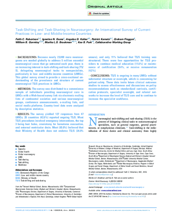 (PDF) Task-Shifting and Task-Sharing in Neurosurgery: An International ...